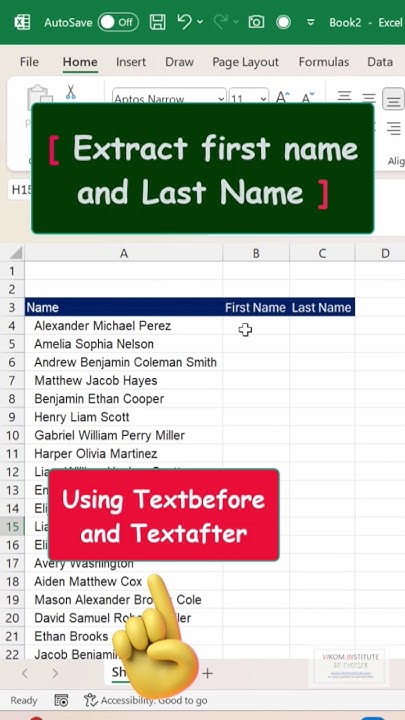 Extract first and last name using textbefore textafter #vikominstitute #excel #textafter # ...