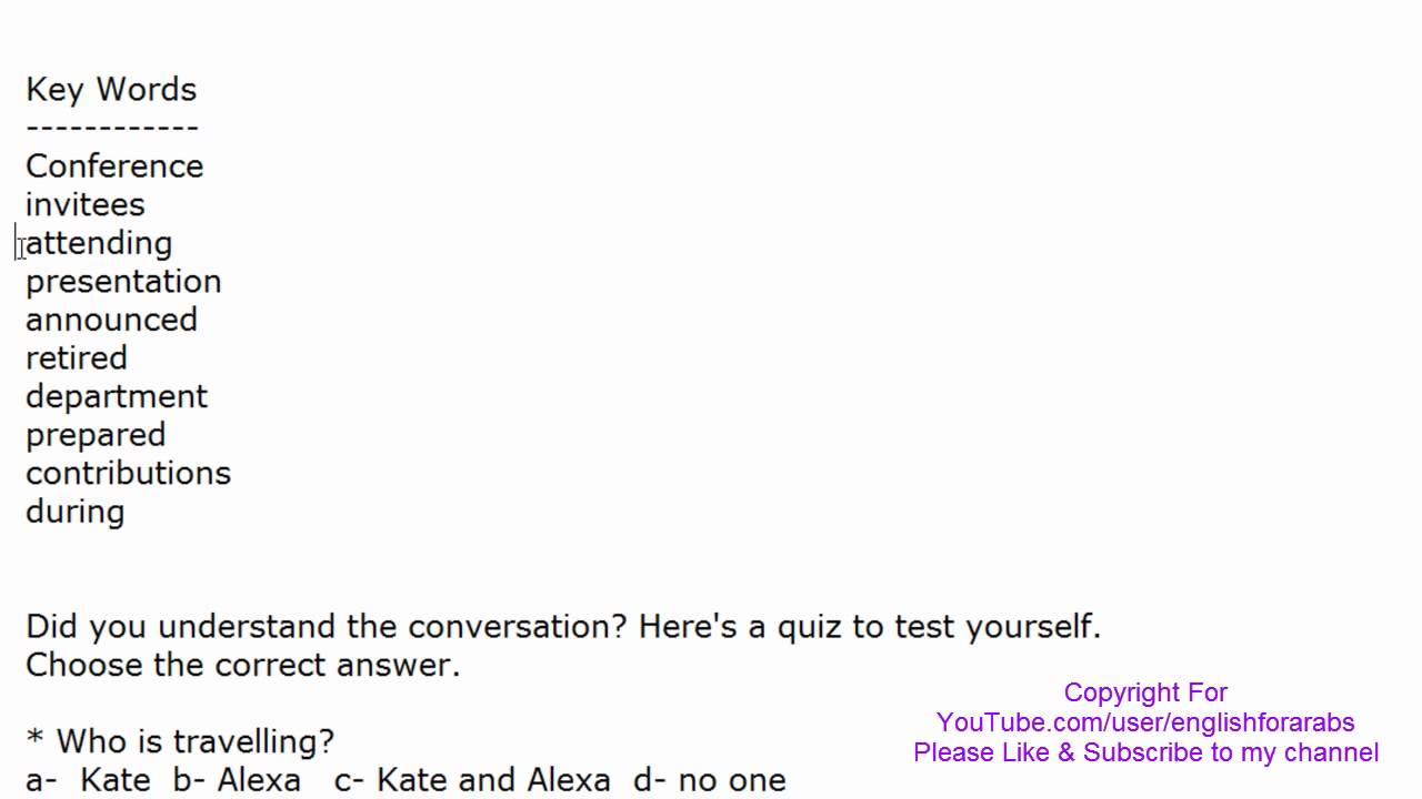 English Conversations with quiz - Heading to a Work Conference - YouTube