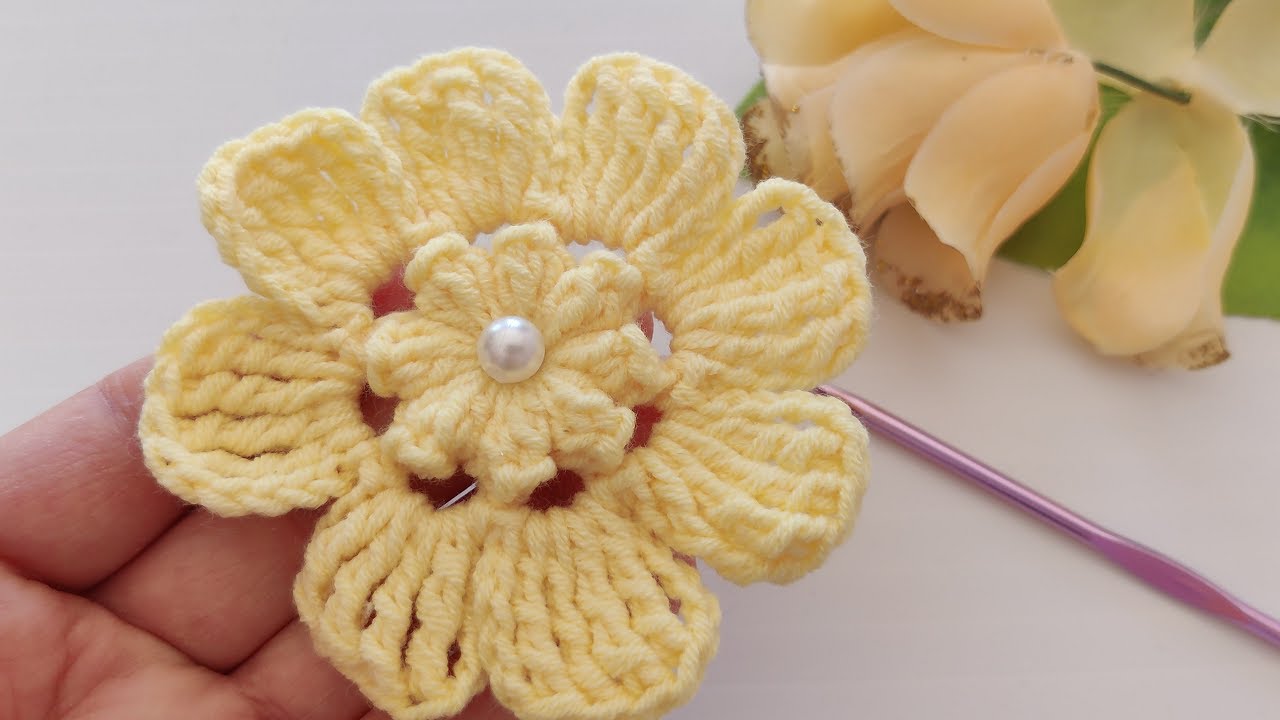 Super Easy Knitting: Beautiful Flower Crochet Motif Tutorial - YouTube