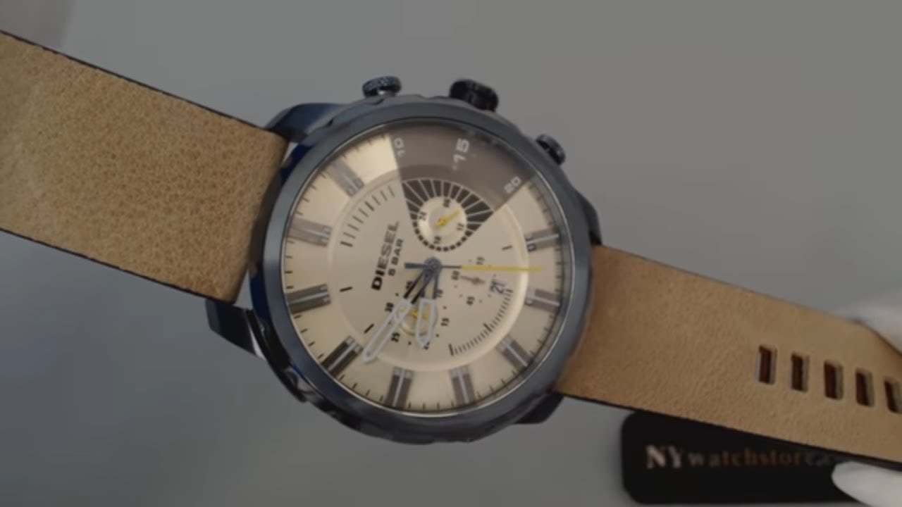 Men's Diesel Stronghold Chronograph Leather Strap Watch DZ4354 - YouTube