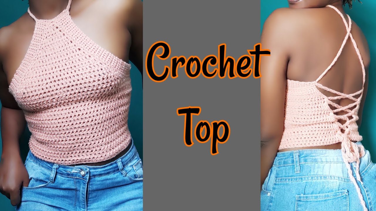 Crochet simple halter top with a V-shaped top part - YouTube