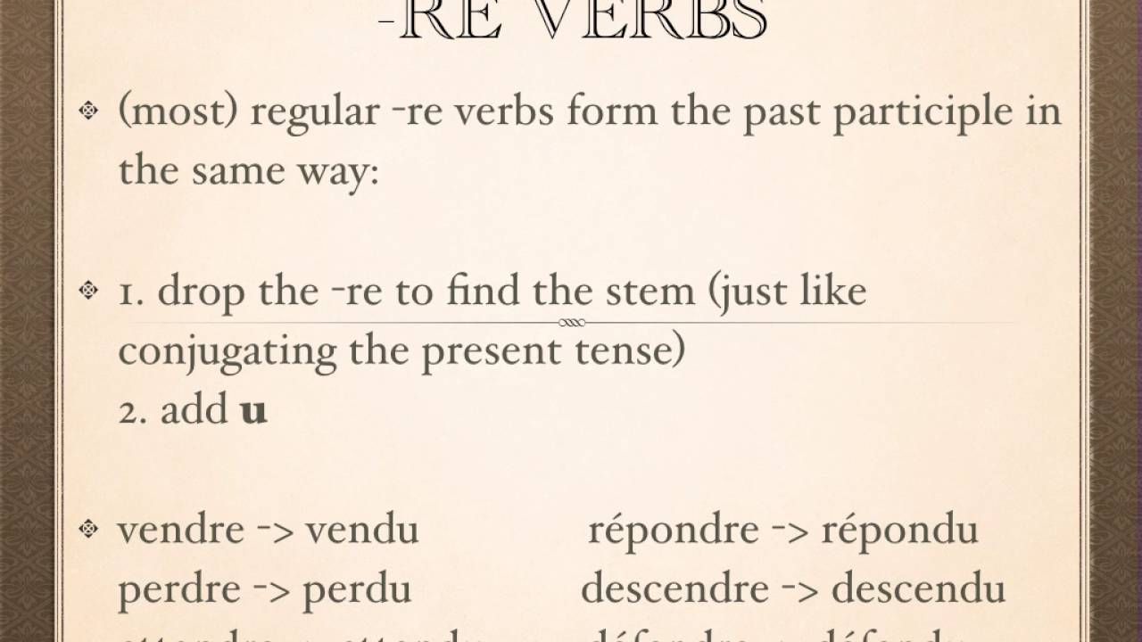 Past Participles - re Verbs - YouTube