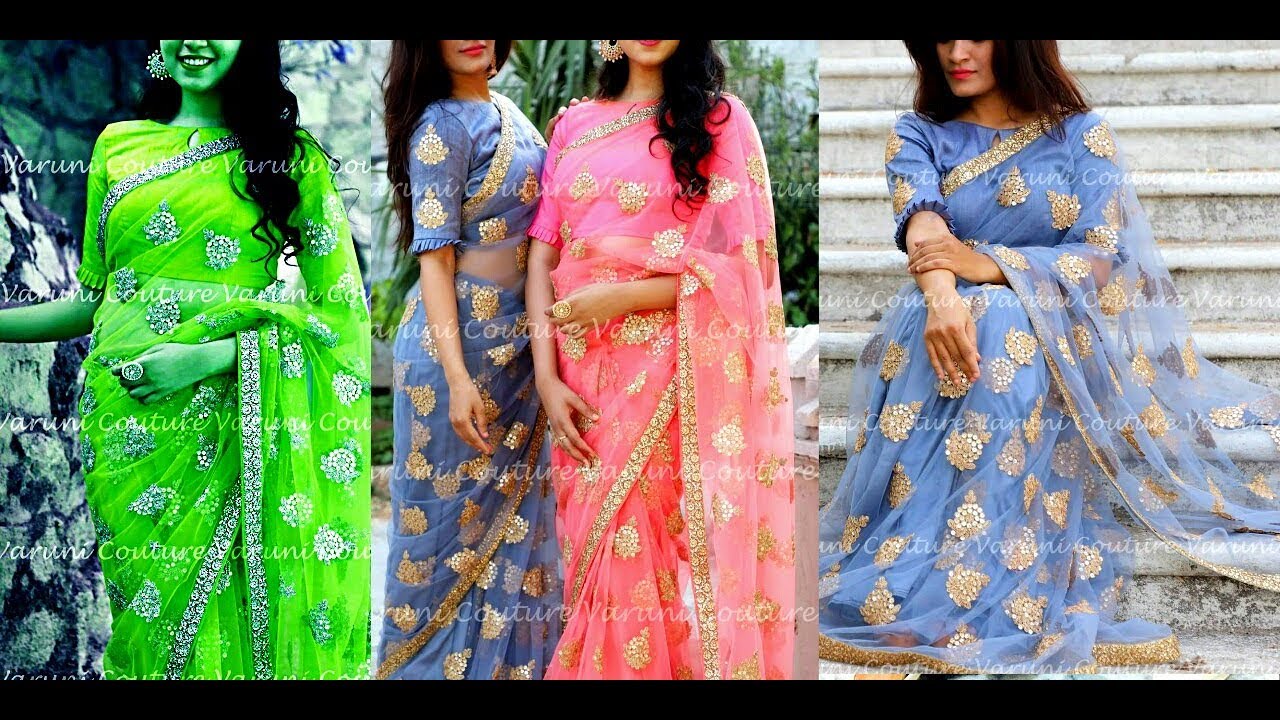 TRANSPARENT NET sarees with HEAVY EMBROIDERY border and pallu - YouTube