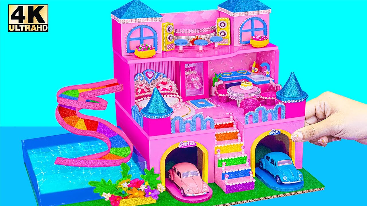 How To Make Pink Bunny House with Bunk Bed, Rainbow Stairs from Polymer ...
