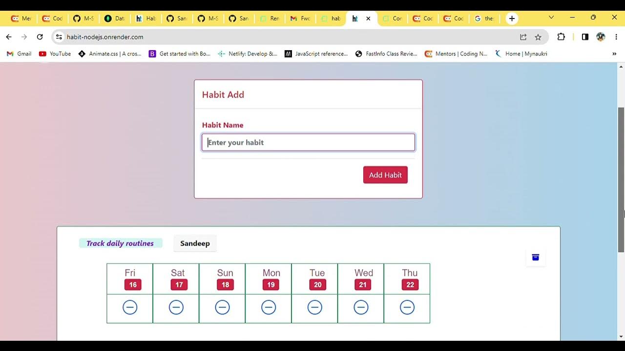 Habit tracker create by sandeep poonia ||coding ninjas|| - YouTube