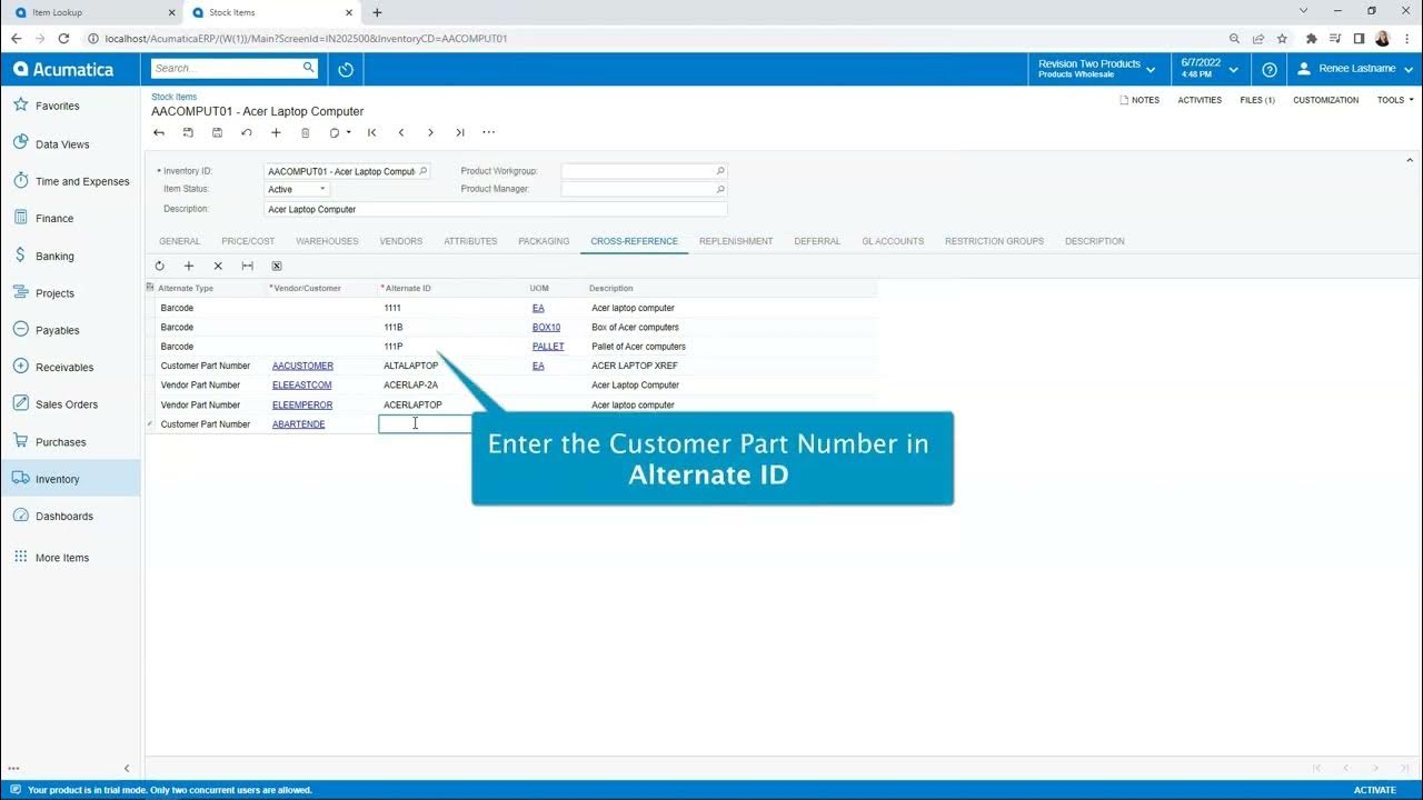 Easily cross reference your customer part numbers to your Acumatica Item Master - YouTube