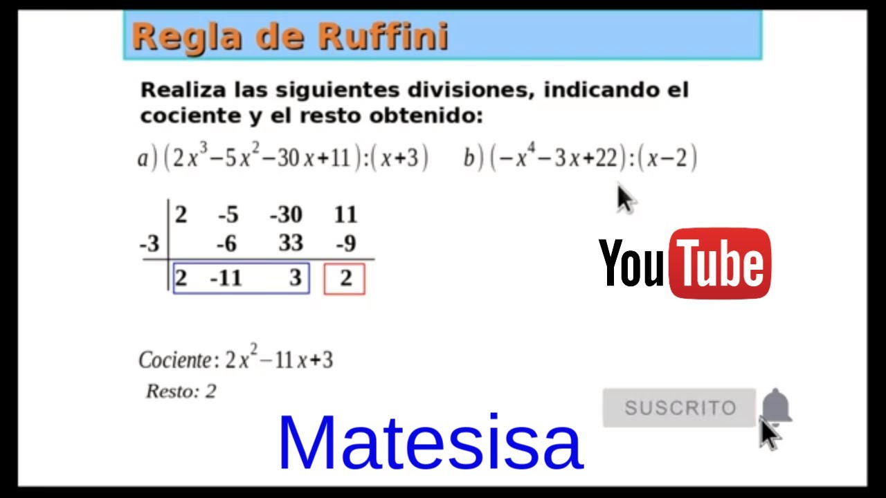 M todo De Ruffini Para Divisi n De Polinomios YouTube M todo De Ruffini Para Divisi n De Polinomios YouTube