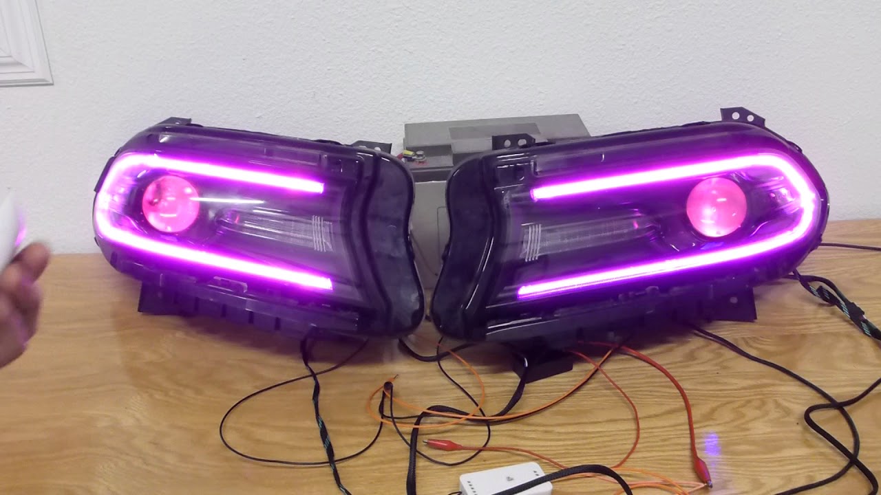 Dodge Charger RGBWA DRL & RGBW Demon Eye Retrofit Headlights - YouTube