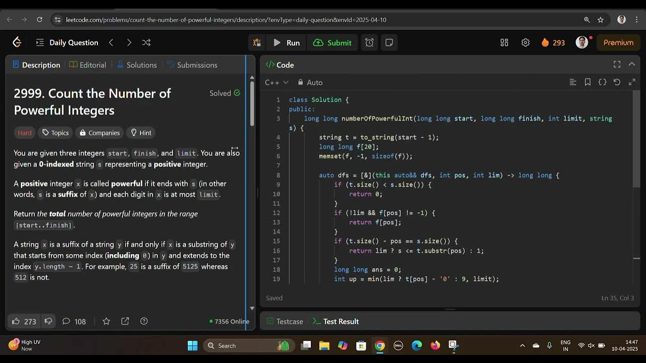Count the Number of Powerful Integers|LEETCODE|10-04-2025| @DecodeMaster01 - YouTube