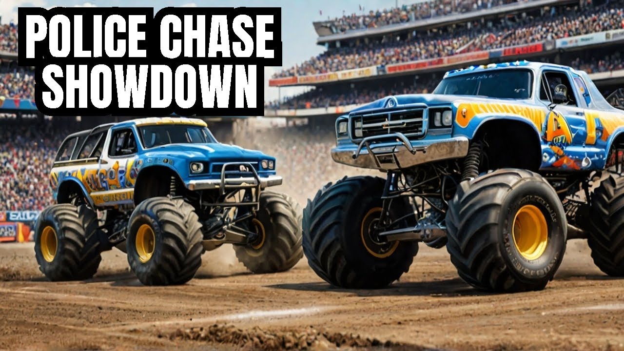 Police chase Monster jam trucks Destruction and Beamngdrive - YouTube