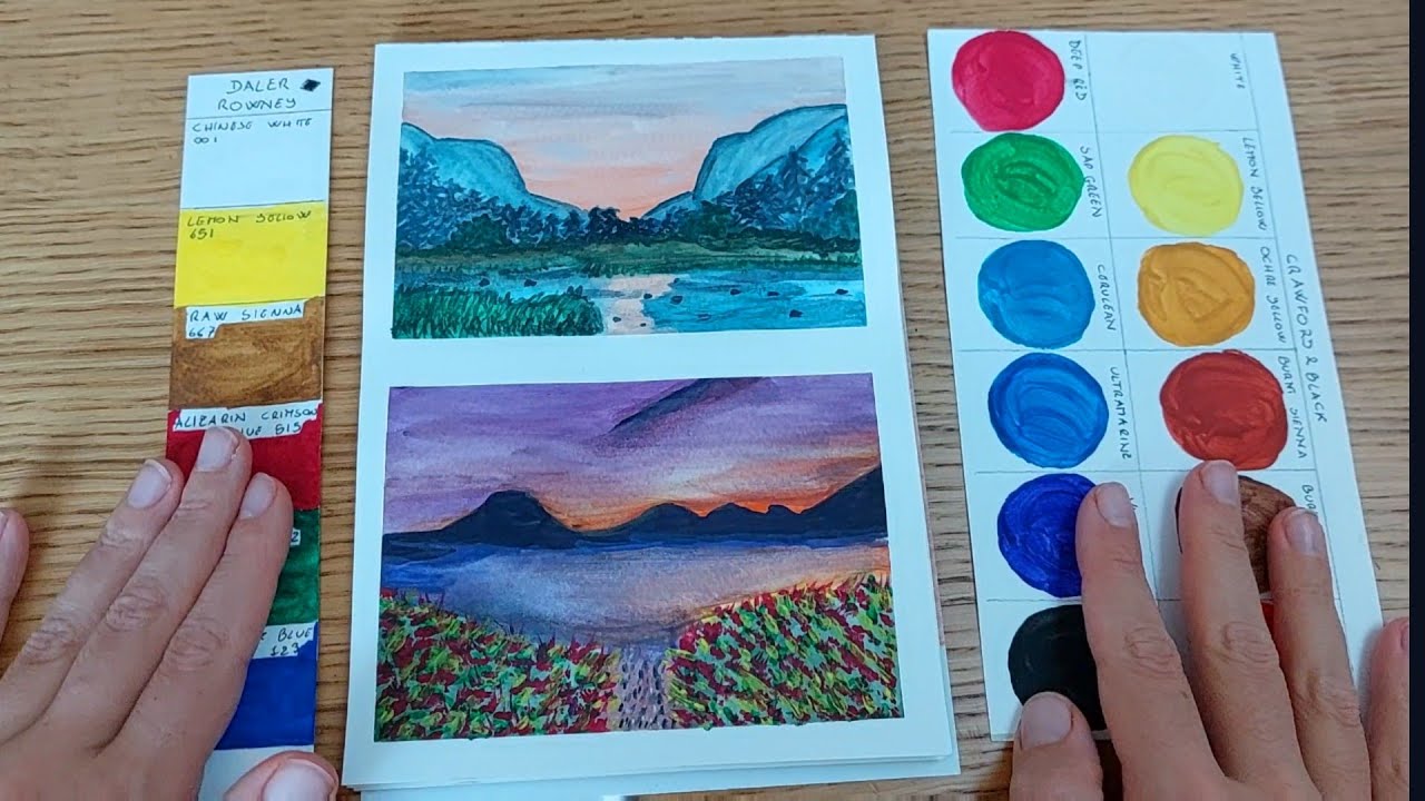 Watercolor: swatching + landscapes painting - YouTube