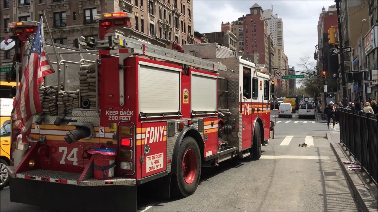 FDNY ENGINE 74 RESPONDING ON BROADWAY ON THE UPPER WEST SIDE AREA OF ...