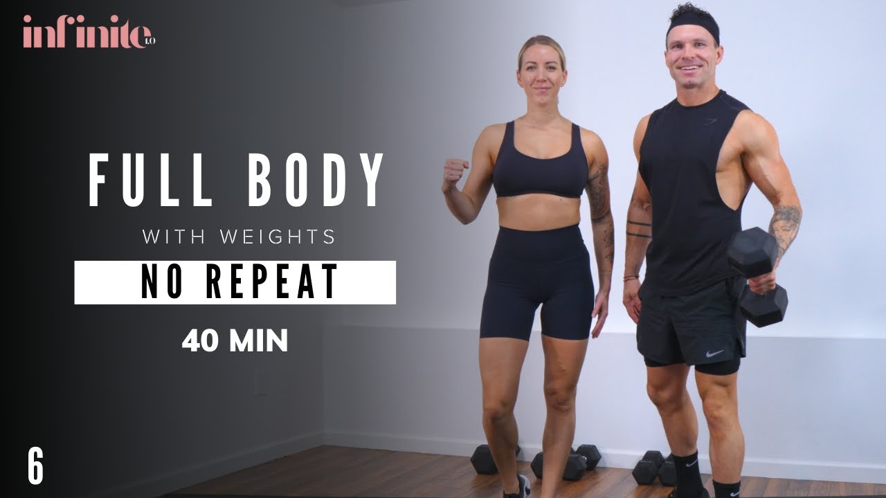 45 Min FULL BODY WORKOUT | Dumbbells + Bodyweight | No Repeat ...