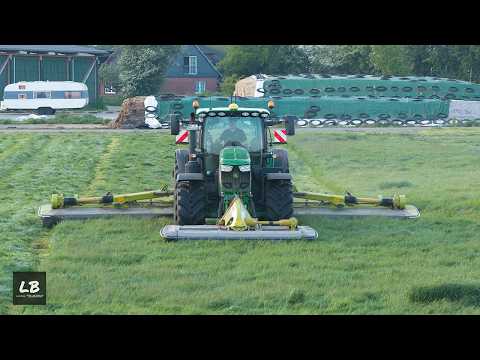 John Deere 6215R - Mähen in Schwesing Bahnhof