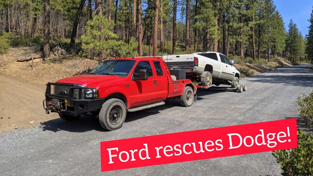 Dodge breaks down in the woods, Ford comes to the rescue! - YouTube