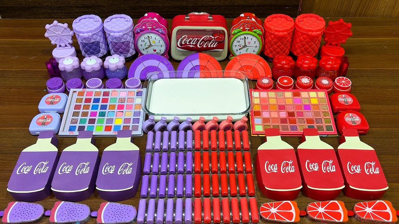 PURPLE vs RED COCACOLA! Mixing random into GLOSSY SLIME ! Relaxing ...