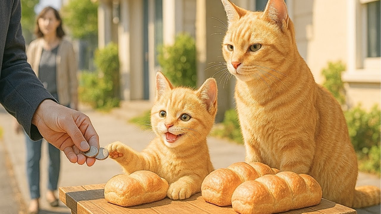 🐾 Mama Cat and Her Kitten Selling Bread on the Street! Too Cute to Handle! - YouTube