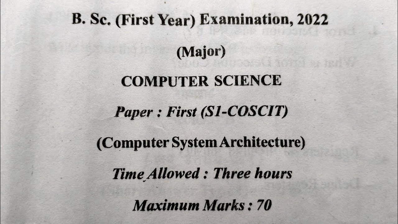 BSC | (COMPUTER SCIENCE ) COMPUTER SYSTEM ARCHITECTURE | RDVV ...