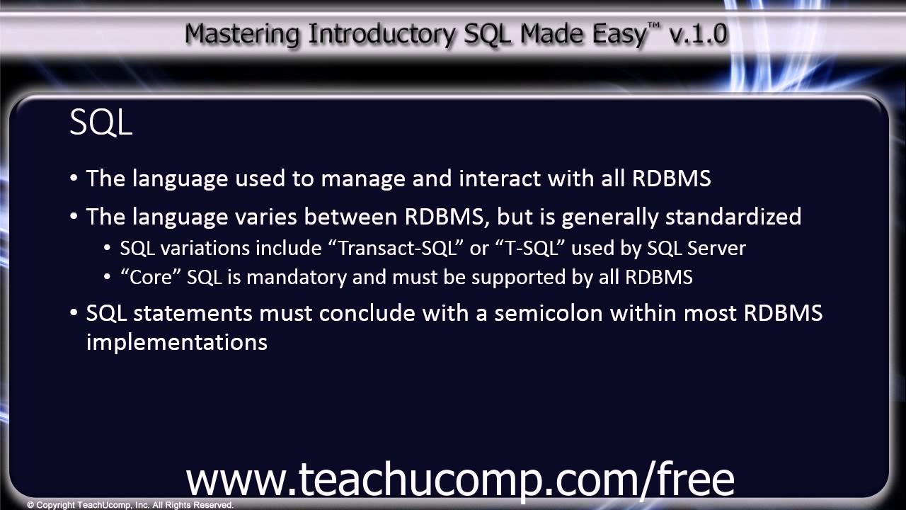 Sql Training Structured Query Language Tutorial What Is Sql Lesson 8169