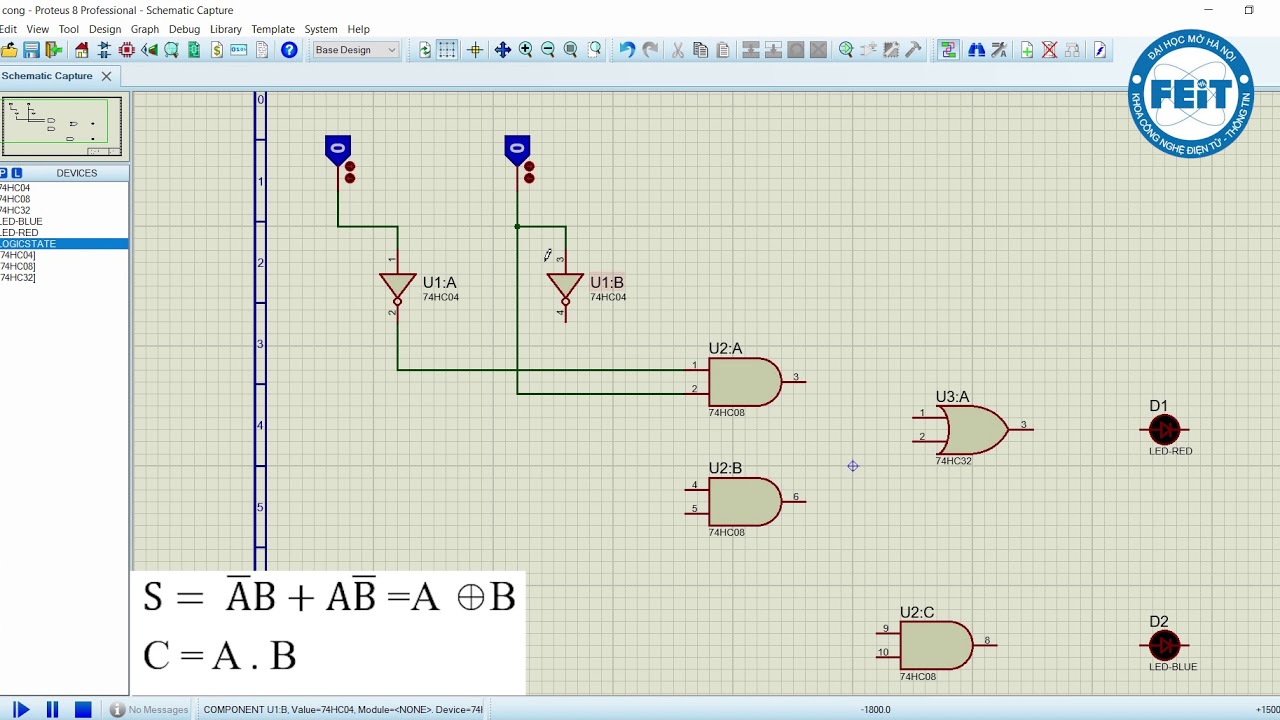02. Hướng dẫn sử dụng phần mềm Proteus mô phỏng mạch cộng nửa nhị phân ...