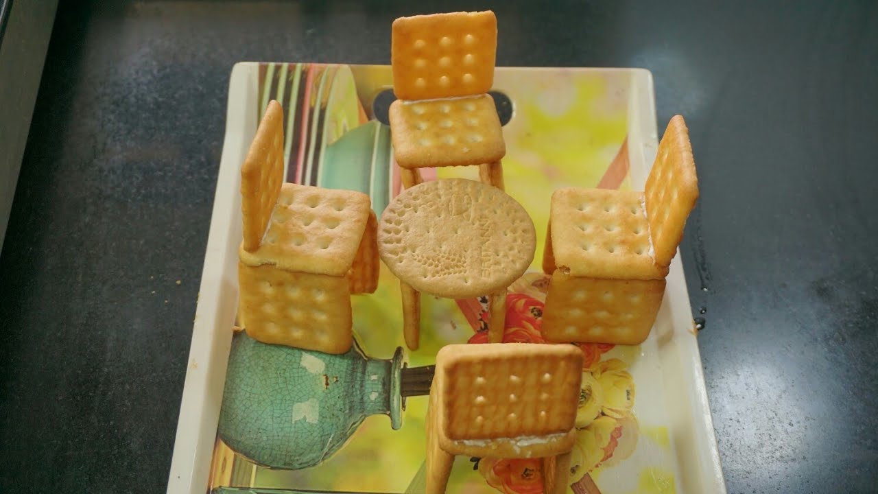 How to make biscuits table chair | Table chair made with biscuits - YouTube