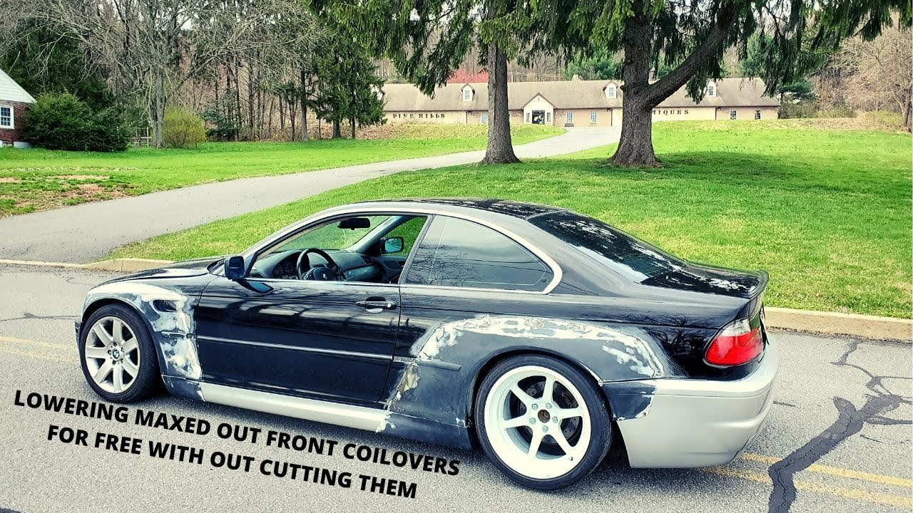 How to Lower Front For Free Without Cutting Springs ||WIDE BODY BMW E46 ...