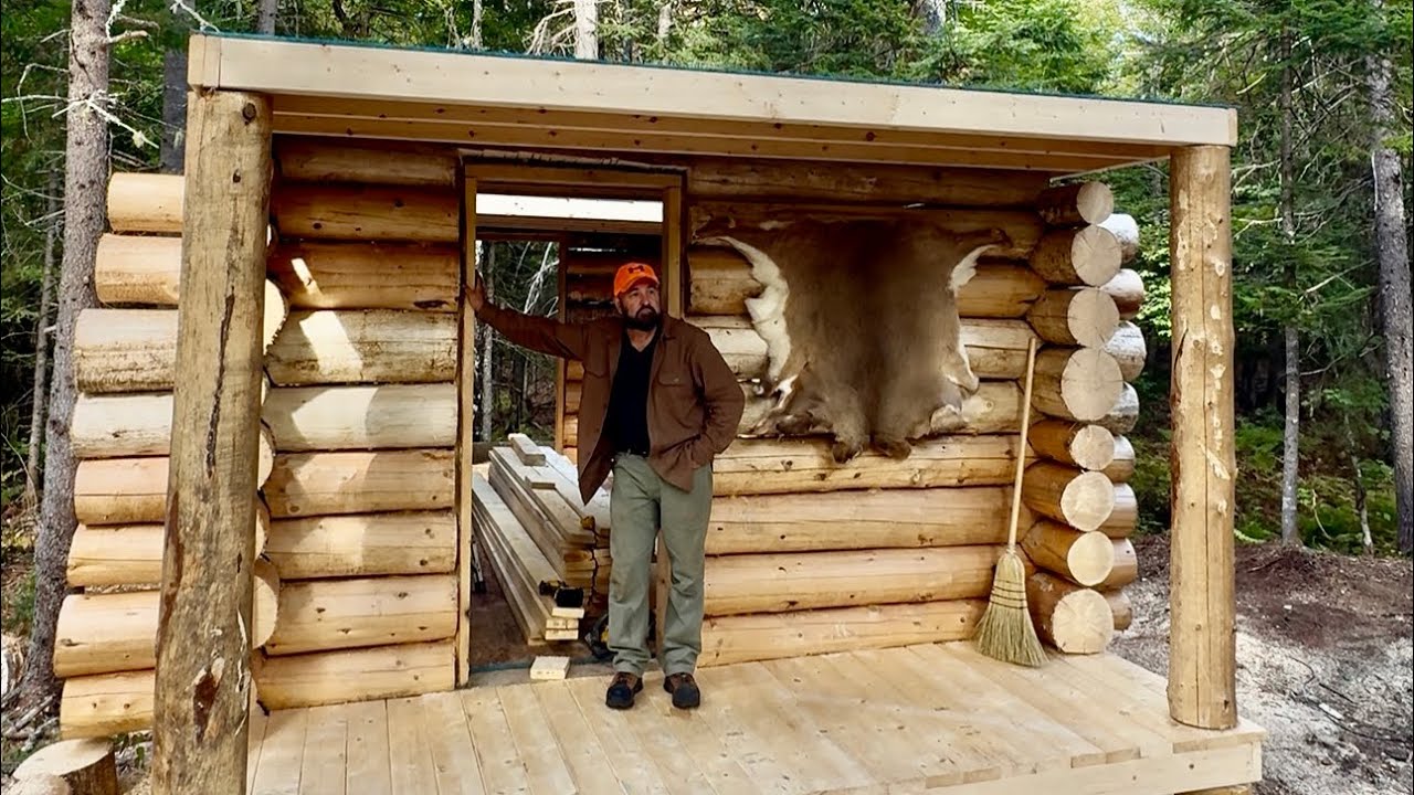 Building an Off Grid Log Cabin,Second Built,Surviving Alone in the ...