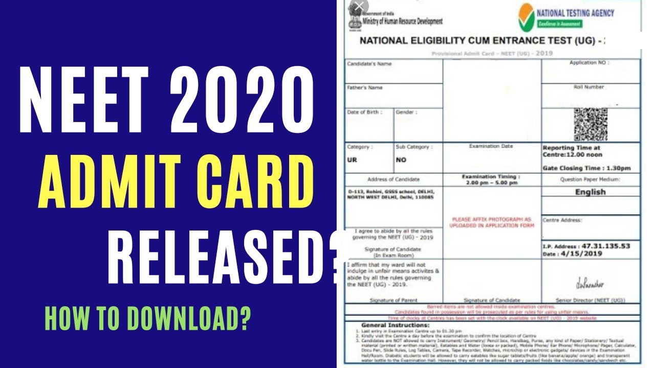 Admit card for NEET 2020 , neet 2020 latest news update - YouTube