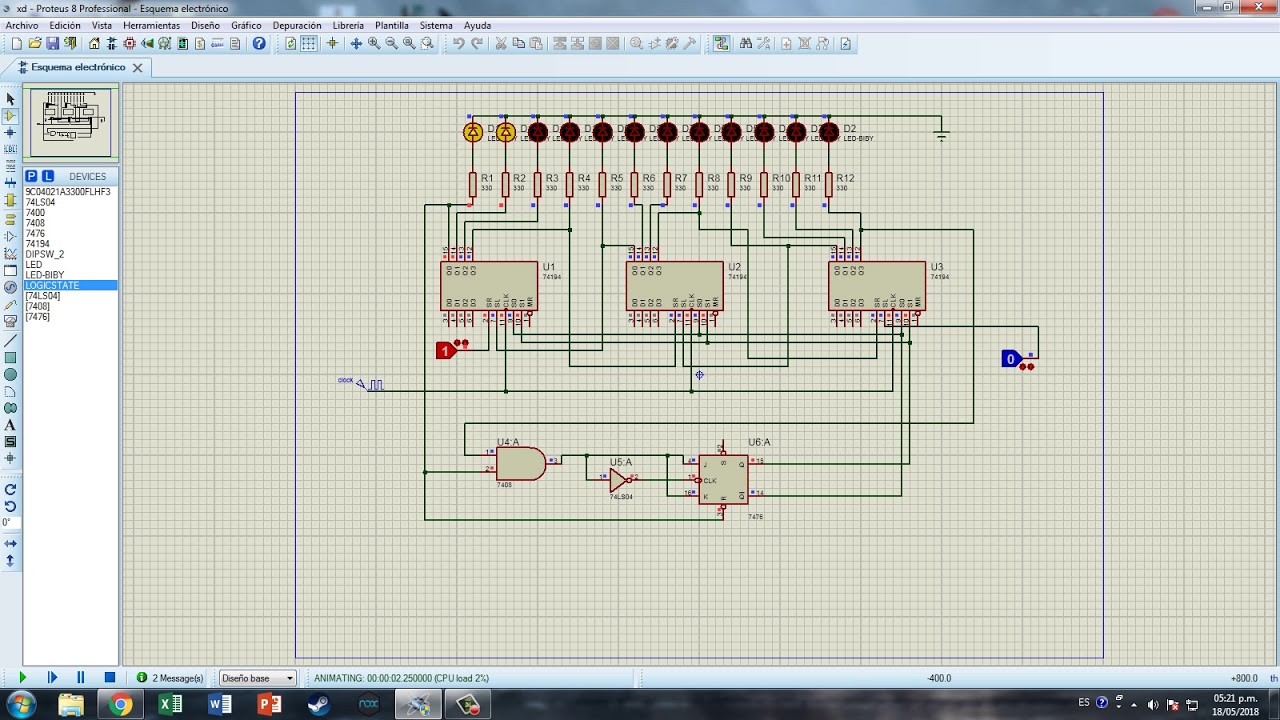 Registro de desplazamiento bidireccional de 12 bits -74LS194 (proteus ...