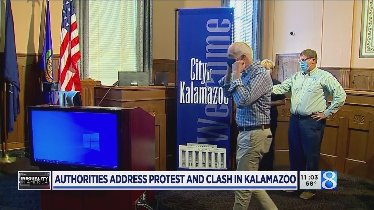 Authorities address protest and clash in Kalamazoo - YouTube