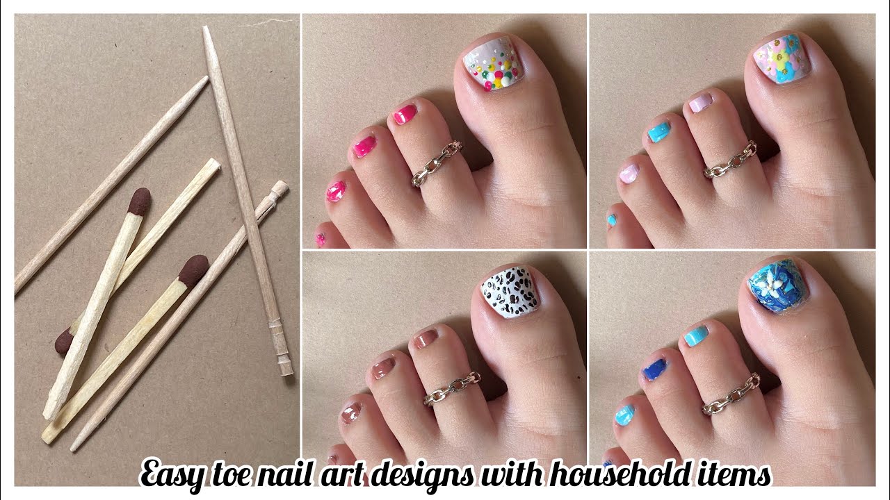 Easy toe nail art designs with household items || Trending toe nail art ...