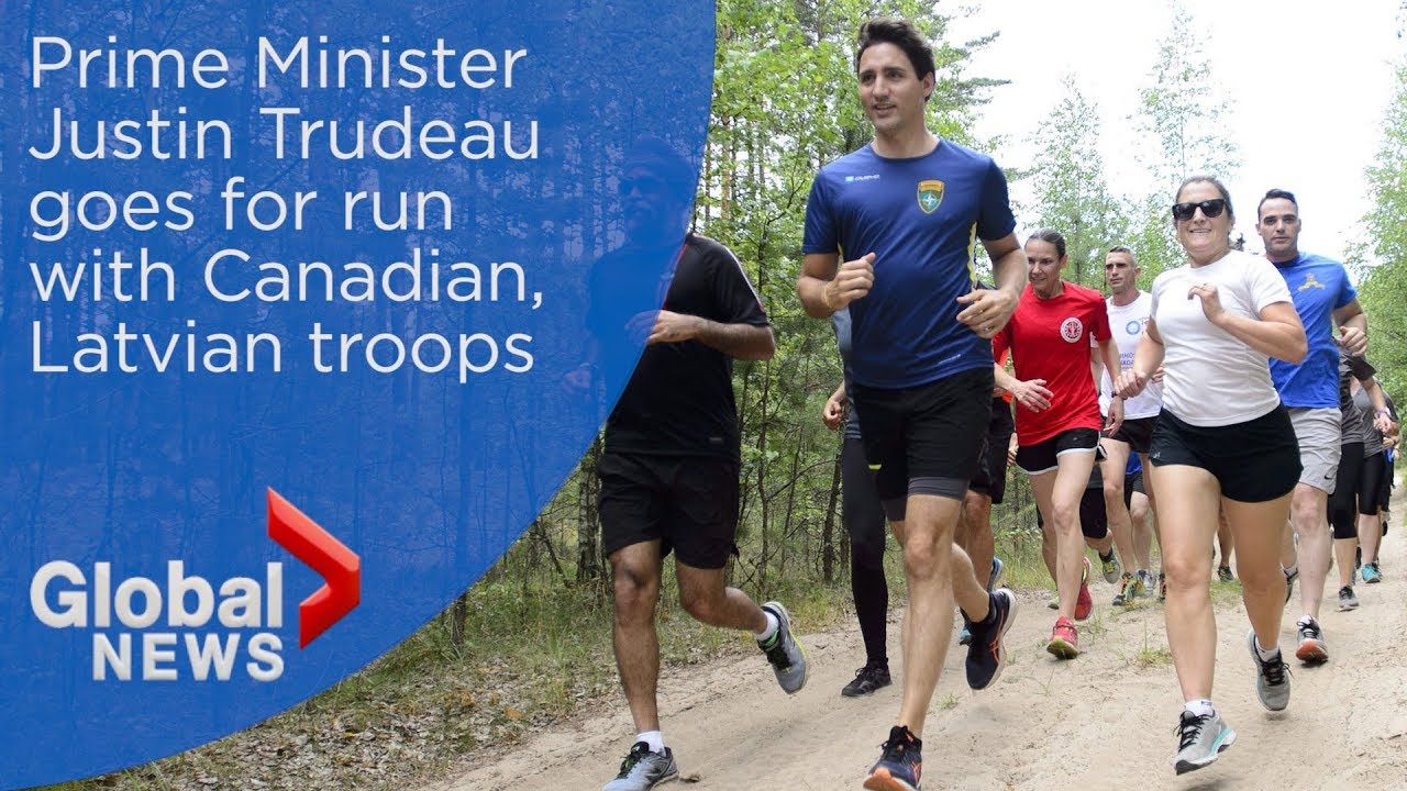 Justin Trudeau goes for a run with NATO troops - YouTube