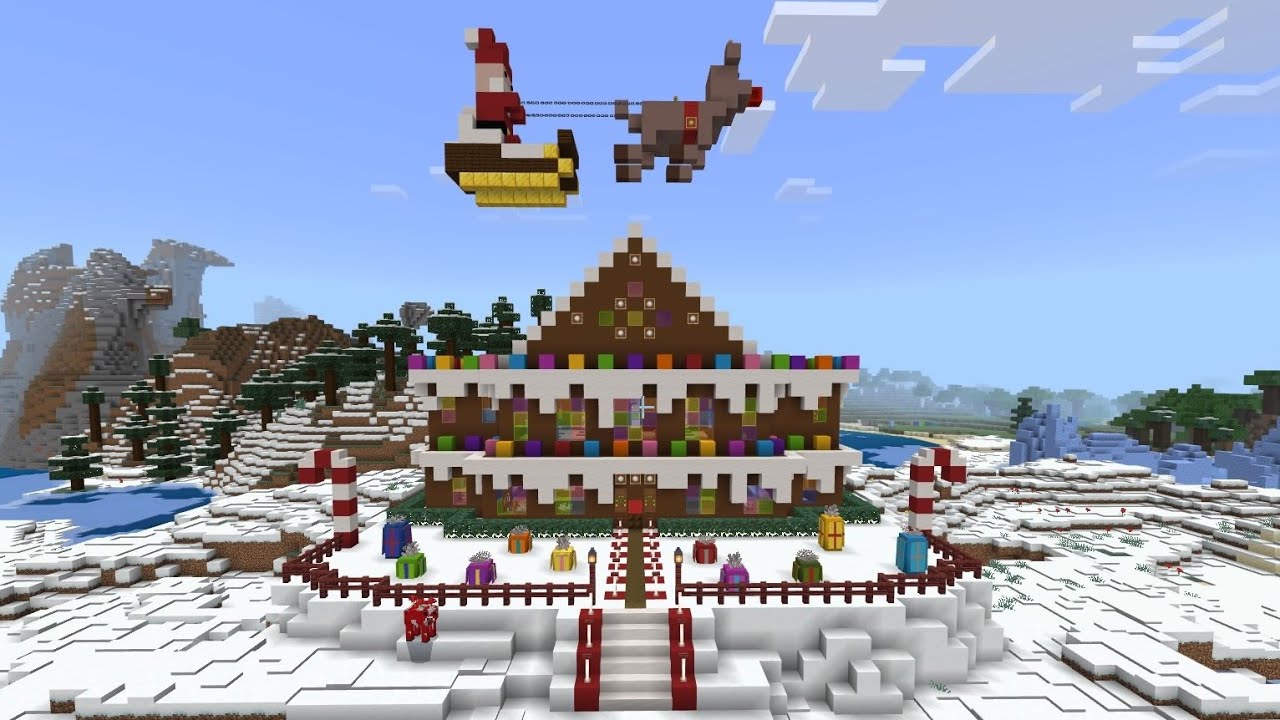 Minecraft Christmas Build Gingerbread House and Candyland Garden - YouTube