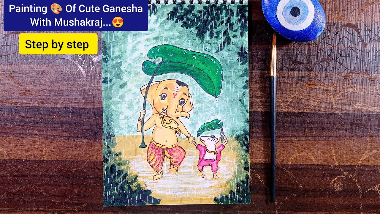 Painting 🎨 Of Cute Ganesha With Mushakraj ️‍🔥😍|step by step|With ...