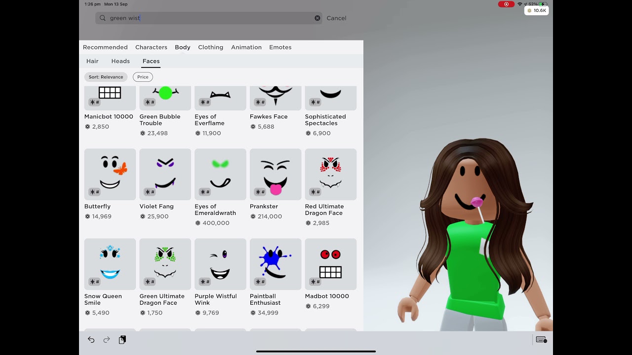 BUYING GREEN WISTFUL WINK ROBLOX II 10k Robux II - YouTube