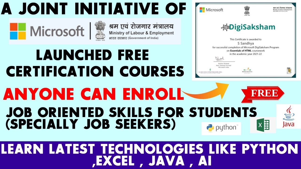 Microsoft & Ministry of India Launched Free Certification Courses for ...