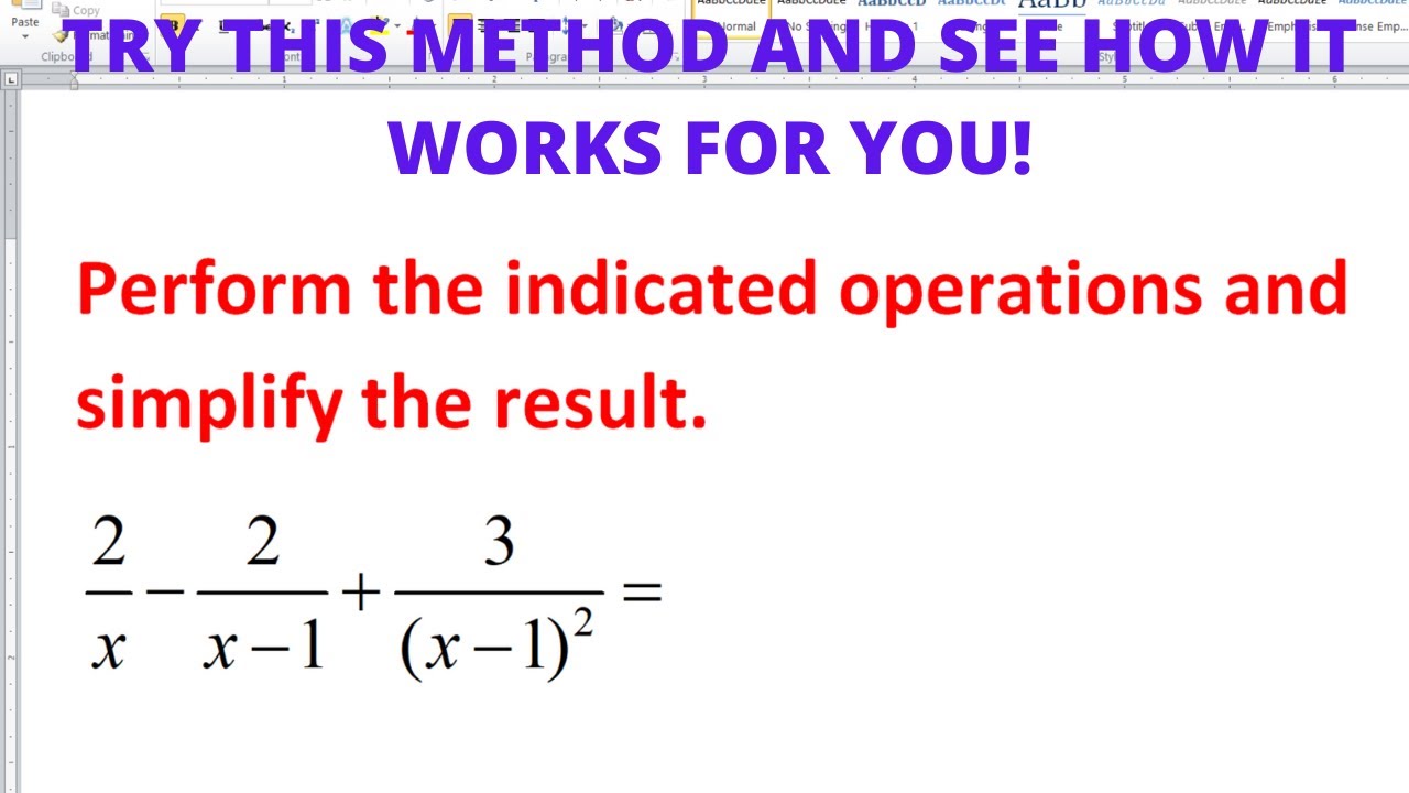 Perform The Indicated Operations And Simplify The Result YouTube