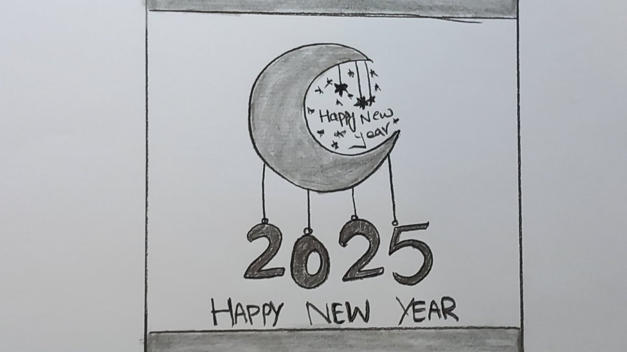 New year drawing 2025 easy/ 2025 drawing easy - YouTube