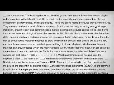 __ Macromolecules: The Building Blocks of Life Background Information ...