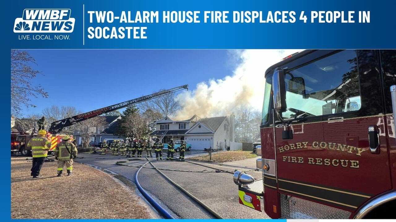 Two-alarm house fire displaces 4 people in Socastee - YouTube
