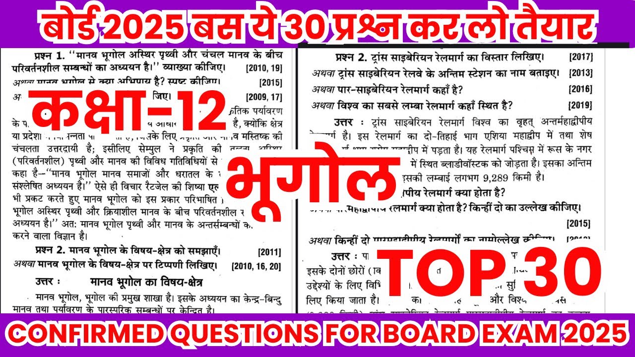 Class 12th Geography Imp Topics|12th Geography Important Questions ...