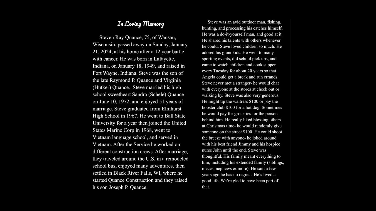 Steven Quance Rememberance Video - YouTube