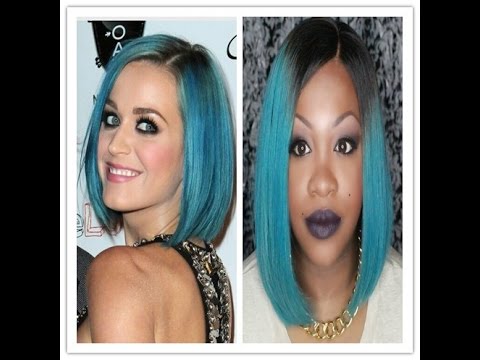 Katy Perry Inspired Ombre Teal Color Full Lace Virgin Hair Bob Wig ...