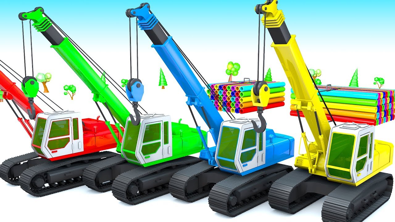 Colors for children to learn with Crawler Crane and Timber Truck Colors ...