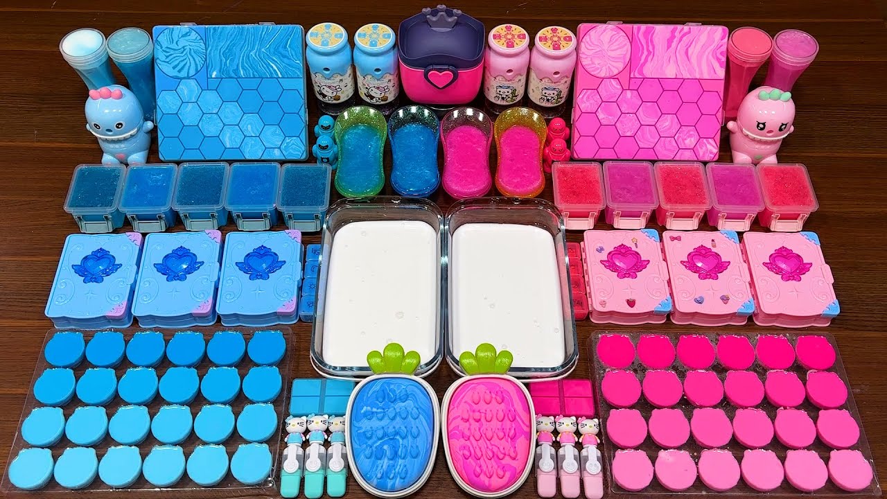 BLUE vs PINK !! Mixing random into GLOSSY slime ! Satisfying Slime #588 ...