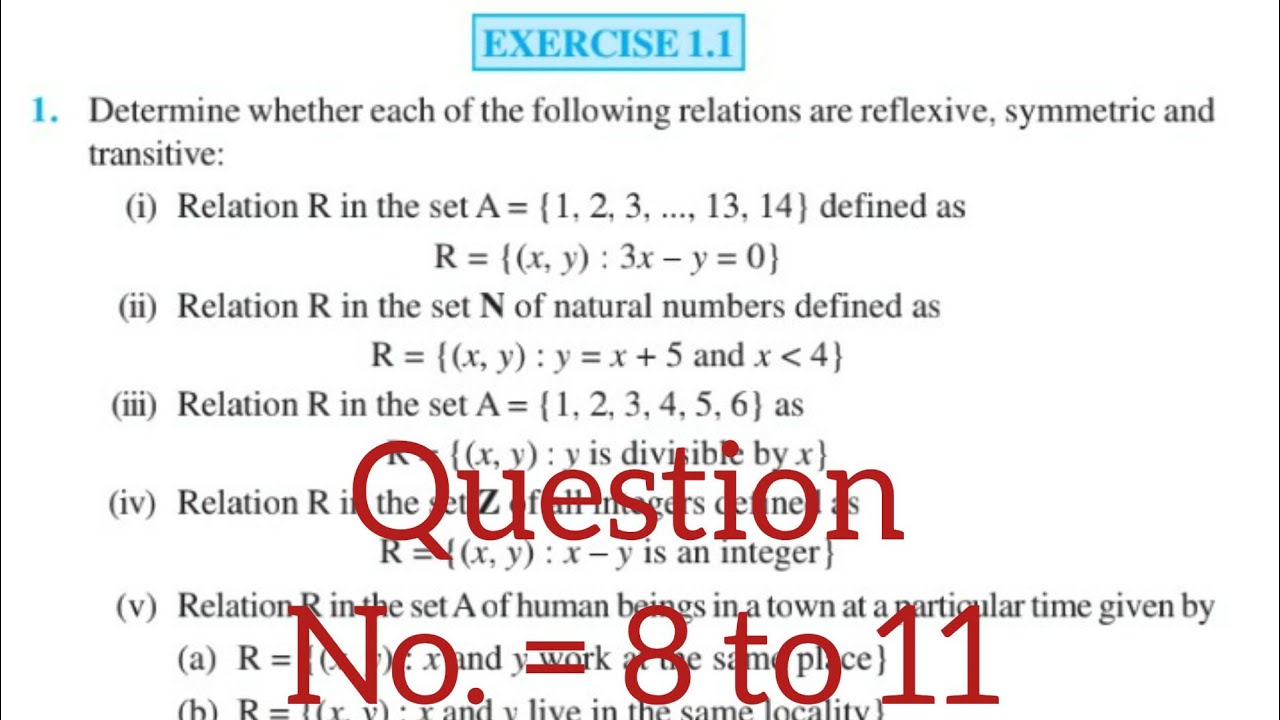 Class 12 Maths Chapter 1 Ex 11 Q 8 To 11 Relation And Function 3958