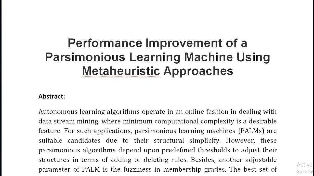Performance Improvement of a Parsimonious Learning Machine Using Metaheuristic Approaches - YouTube