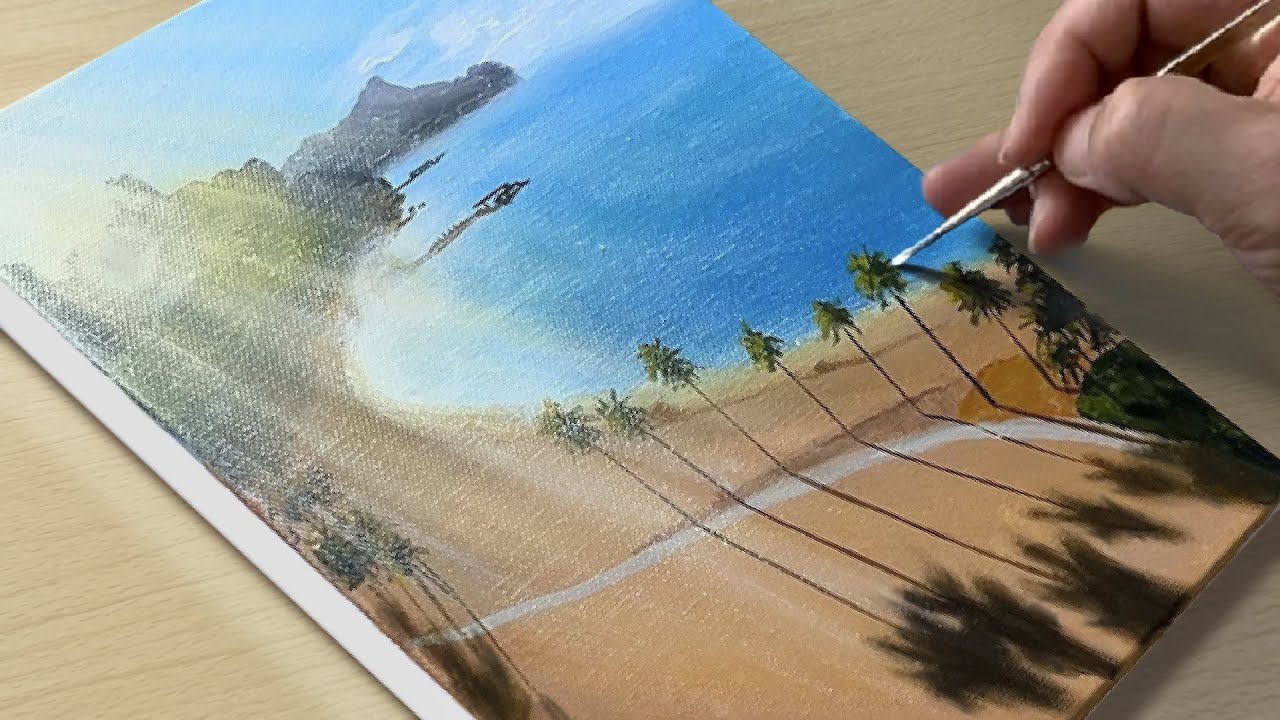 Sunset Beach Painting / Acrylic Painting / STEP by STEP - YouTube