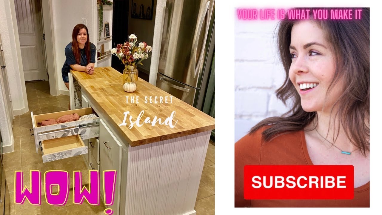 Custom Built Kitchen Island with Hidden Drawers and Expanding Butcher ...