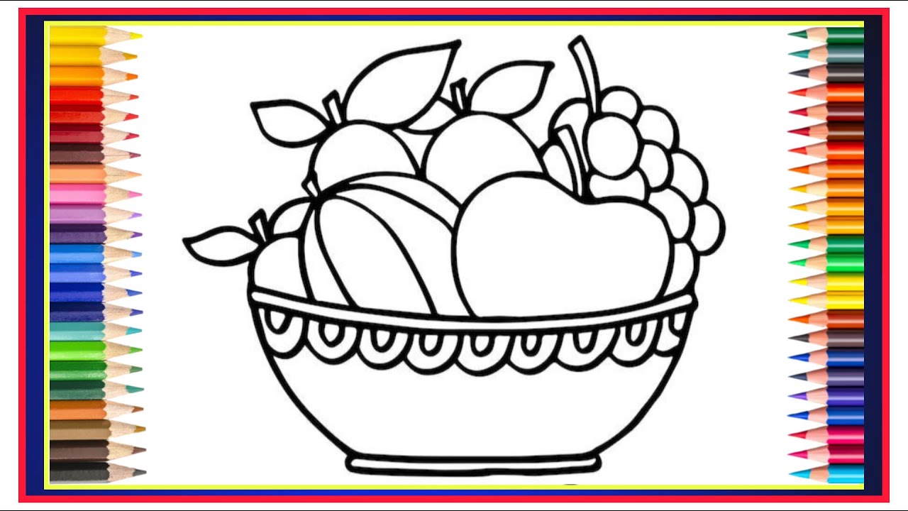Drawing Outline Fruit Bucket || Beautiful Fruit Drawing Easy || kids ...